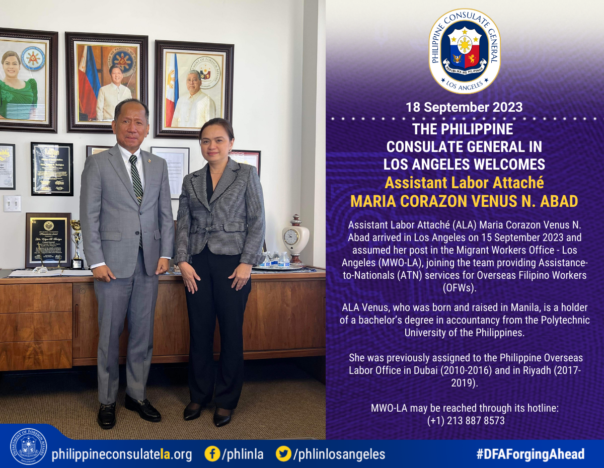 The Philippine Consulate General in Los Angeles welcomes Ms Maria ...