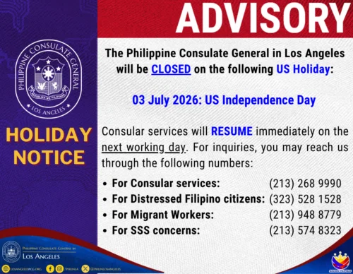 HOLIDAY NOTICE FOR JULY 2026 - Philippine Consulate General Los Angeles ...